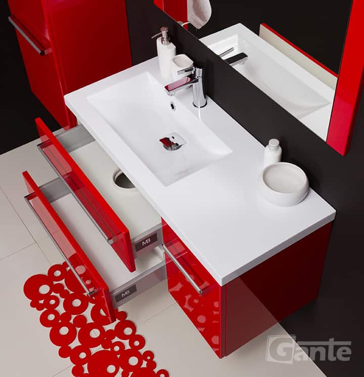 Vanity Unit Focus 90cm/2 + Basin CLEVER 90cm Red - bathroomfurniture